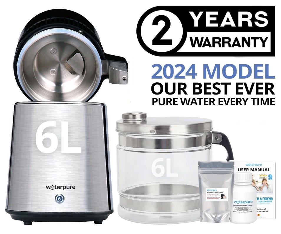 6 Litre Stainless Steel Water Distiller with 6 Litre Glass Collection Jug